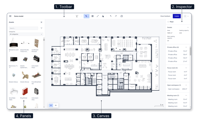 Overview of the Archilogic Editor interface